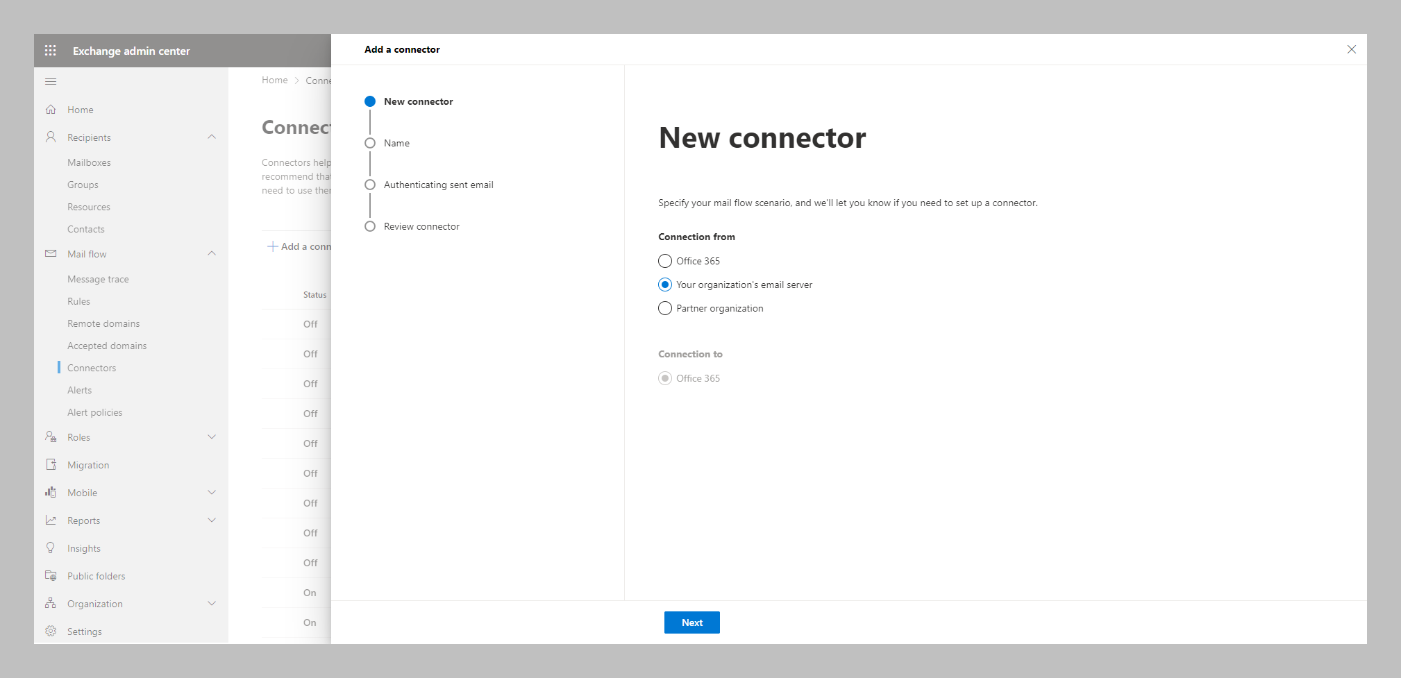 Inbound connector setup in Microsoft Office 365